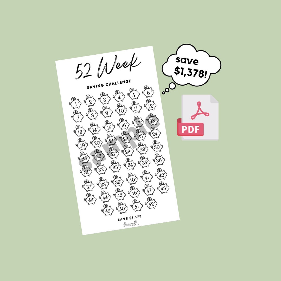 52 Week Savings Challenge Tracker A6 Printable Savings - Etsy