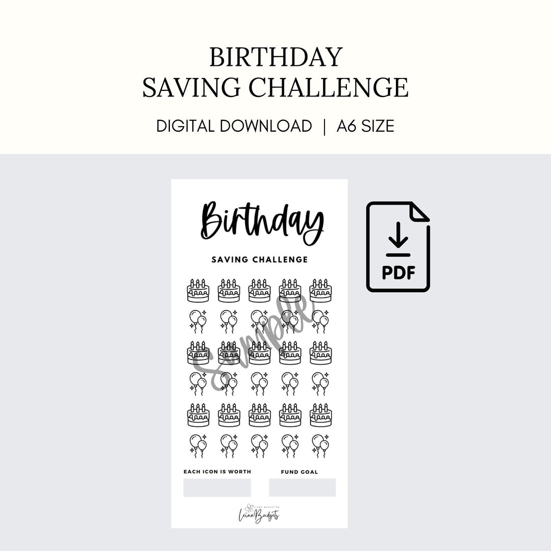 Birthday Savings Challenge | Tracker| A6 Printable | Savings Challenge ...