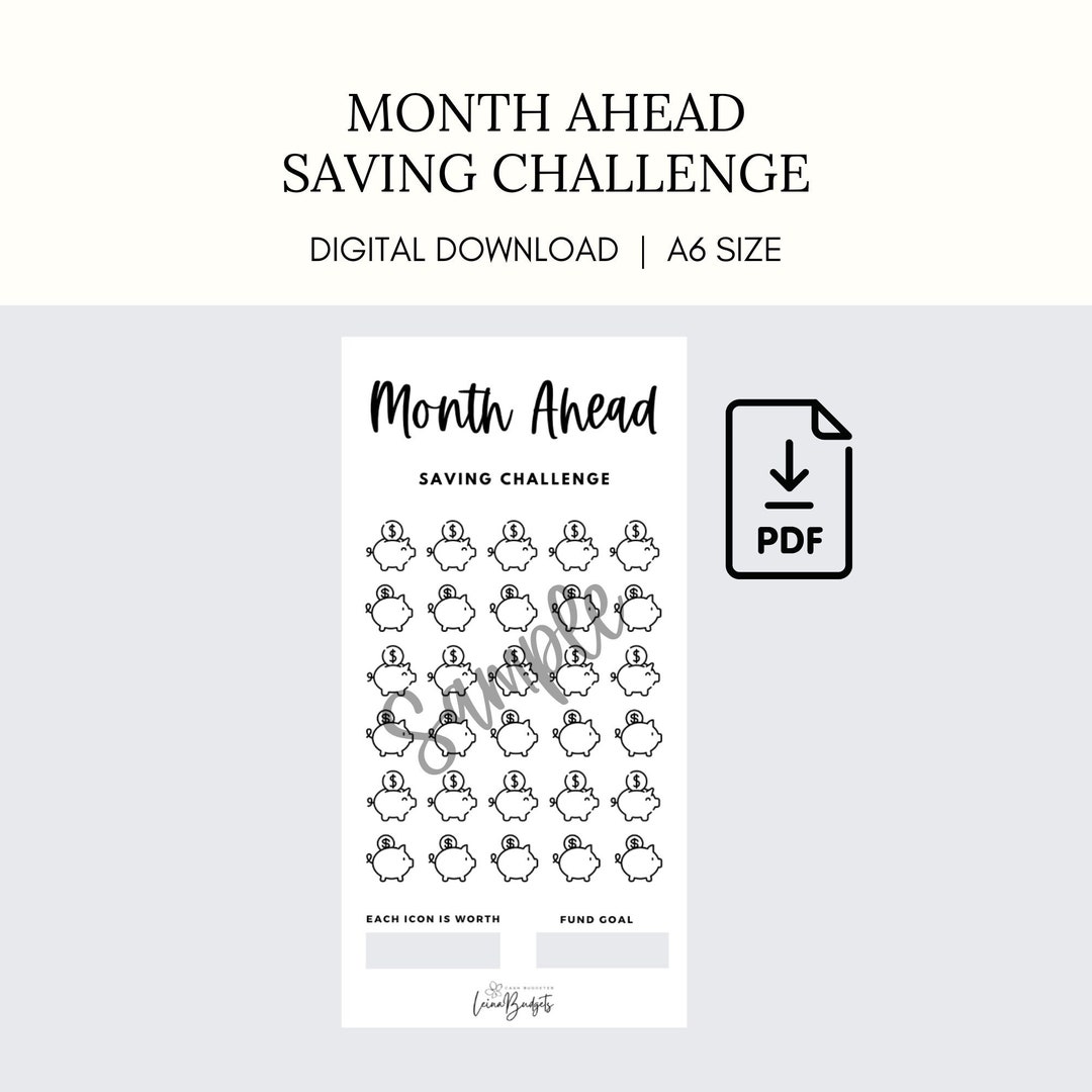 Month Ahead Saving Challenge | A6 Digital Printable | Savings Challenge ...
