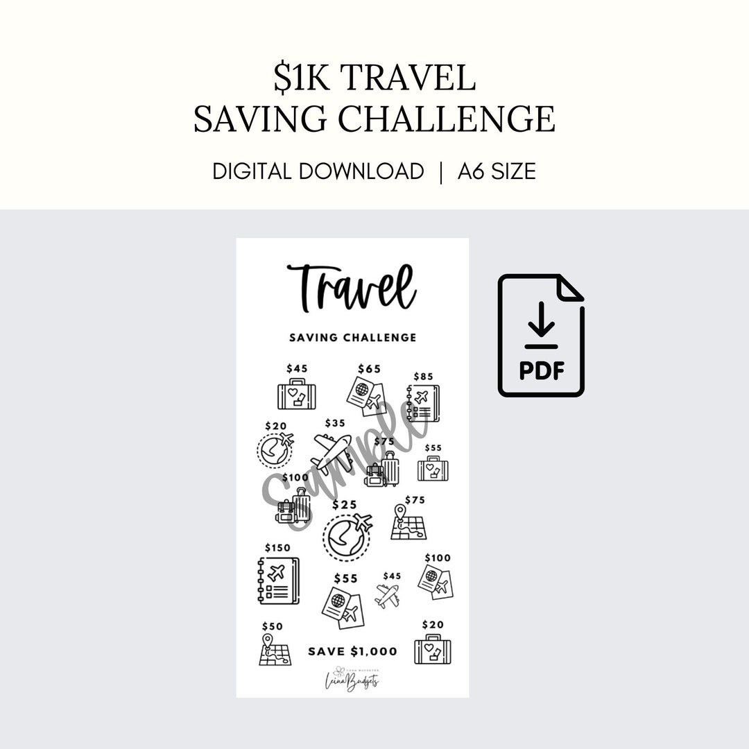 1K Travel Fund Savings Challenge Tracker A6 Printable Savings Challenge ...
