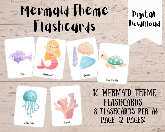 Printable Mermaid Theme Flashcards Playroom Printable | Etsy