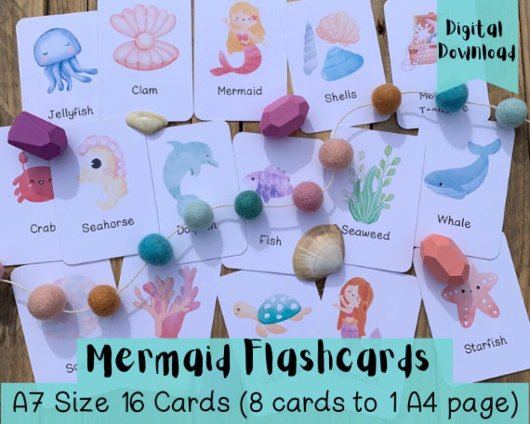 Printable Mermaid Theme Flashcards Flashcards for Kids - Etsy