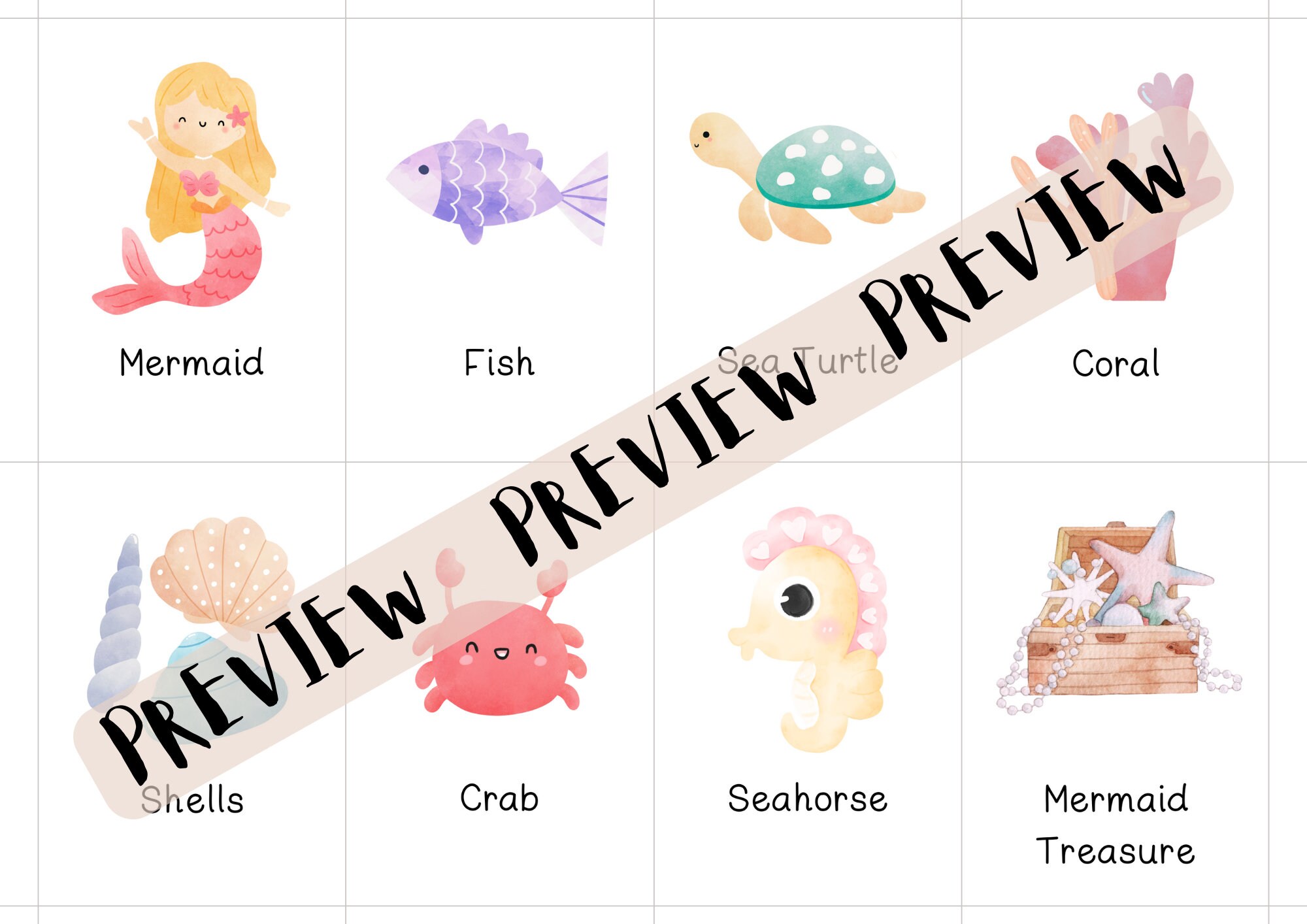 Printable Mermaid Theme Flashcards Flashcards for Kids - Etsy