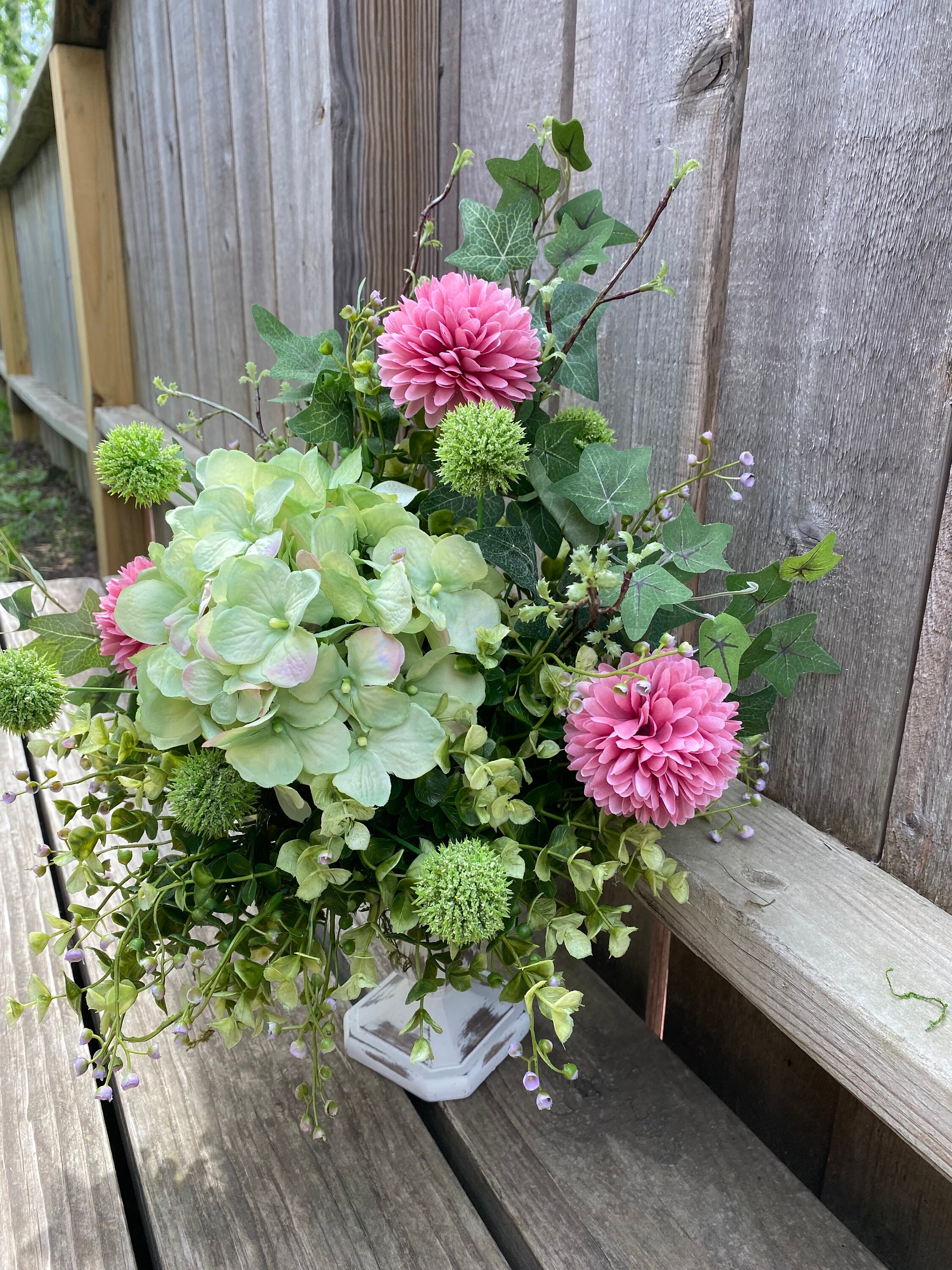 Candlestick Arrangement Summer Decor Hydrangea Arrangement - Etsy