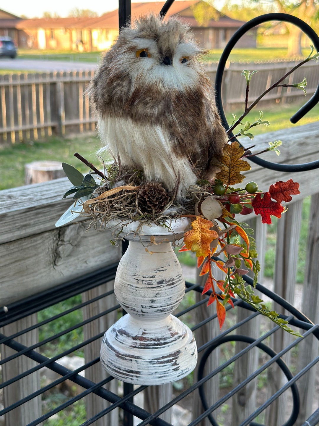 Candlestick Arrangement, Owl, Rustic Decor, Unique, Centerpiece, Office ...