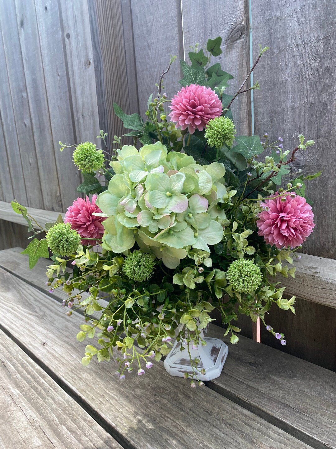 Candlestick Arrangement Summer Decor Hydrangea Arrangement - Etsy