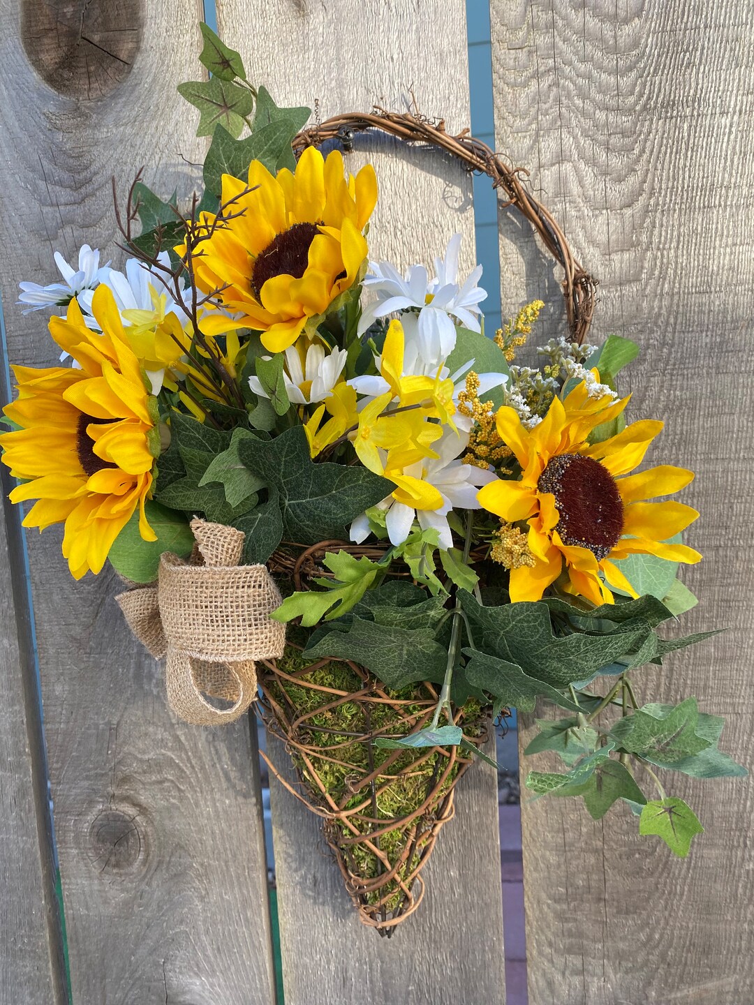 Sunflower Basket, Moss Basket, Spring Basket, May Day Basket, Wedding ...