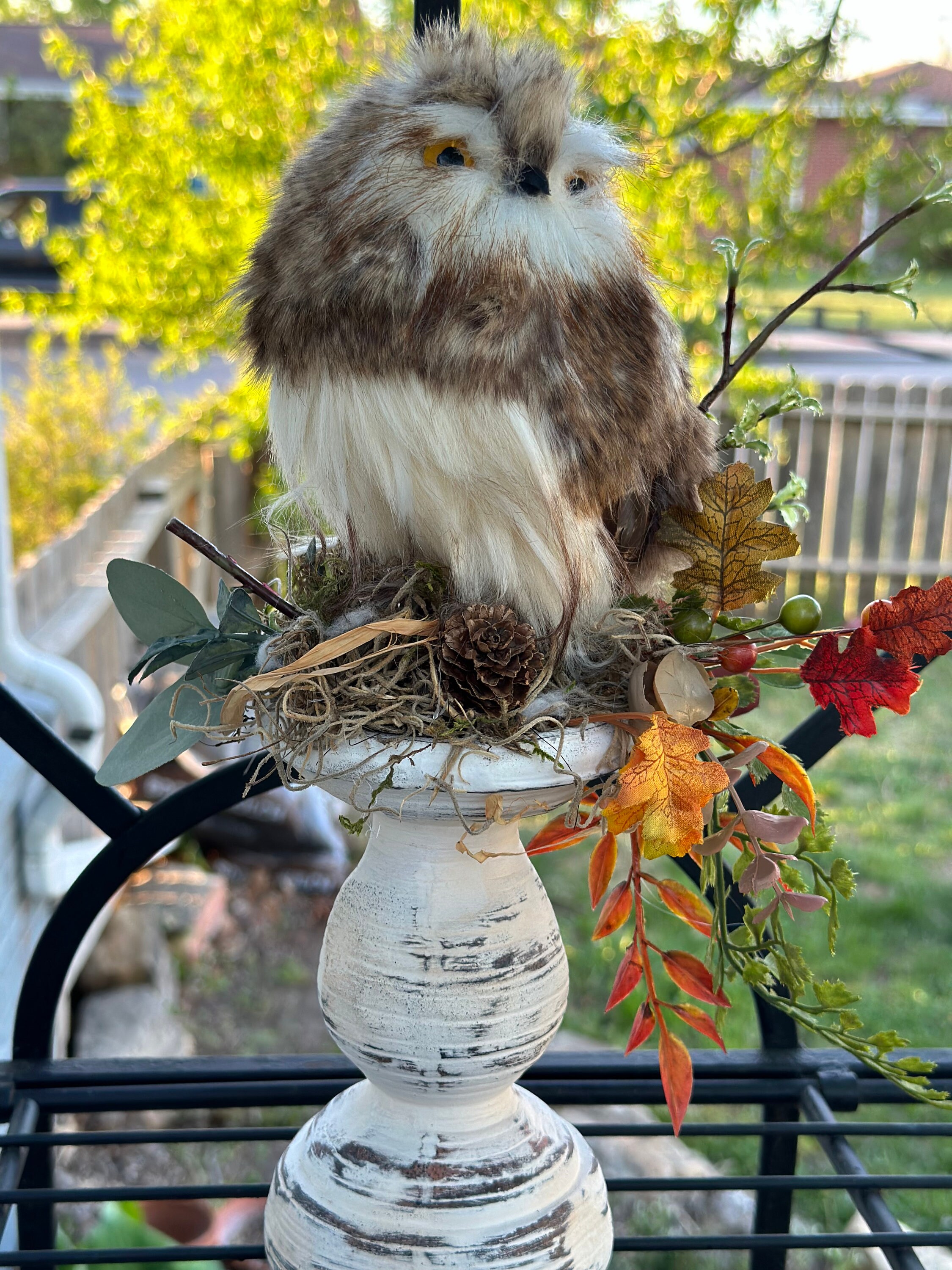 Candlestick Arrangement, Owl, Rustic Decor, Centerpiece, Office ...