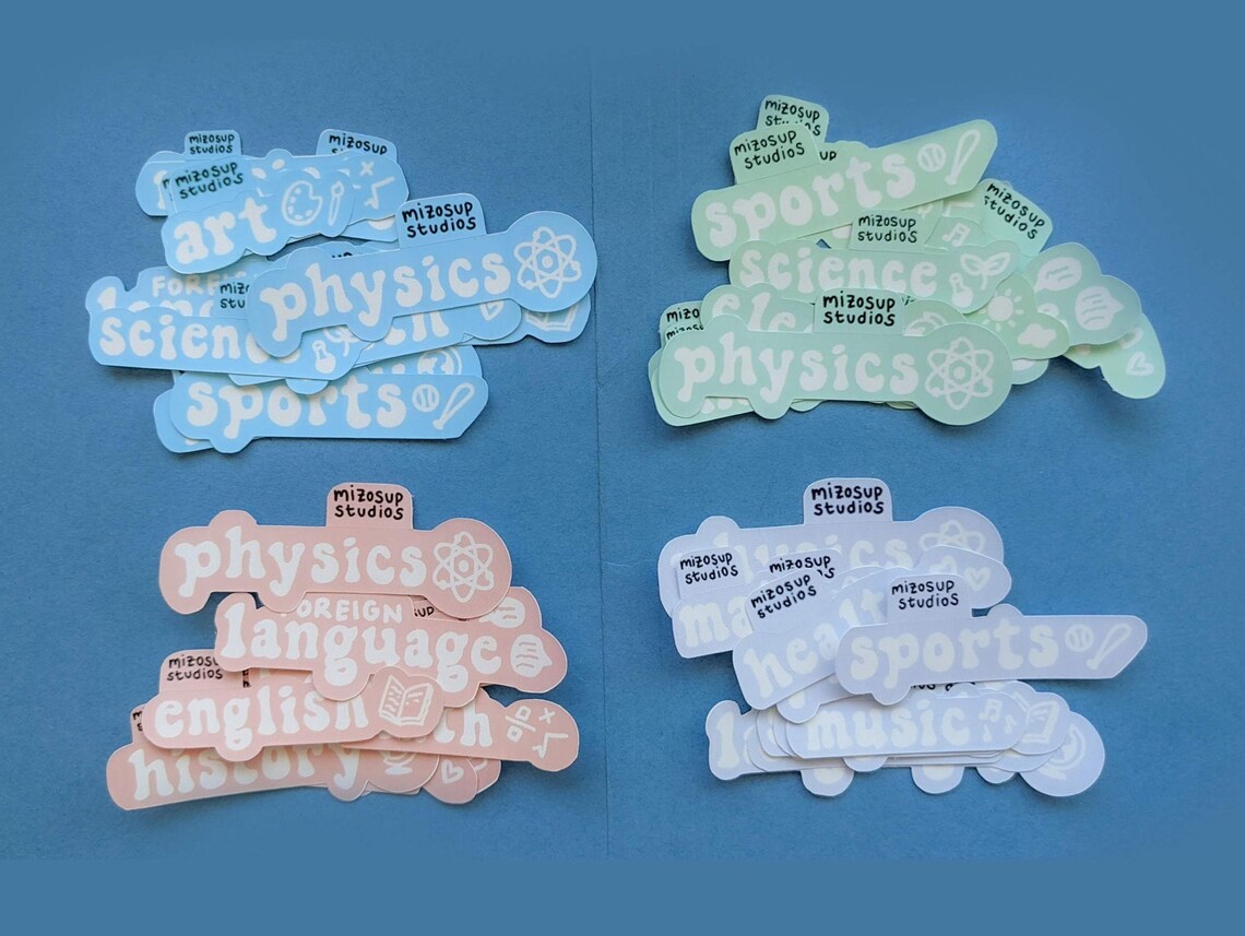 School Subjects pastel Sticker Pack 12pcs 4 Colors / - Etsy