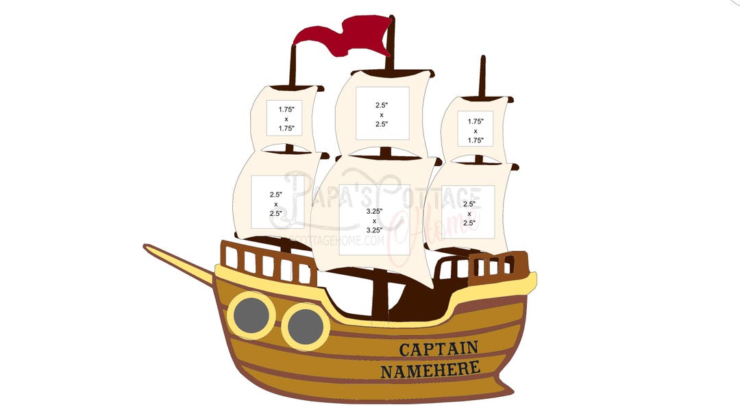Sailing Ship Photo Collage With Personalized Name - Fits 3 Sizes of ...