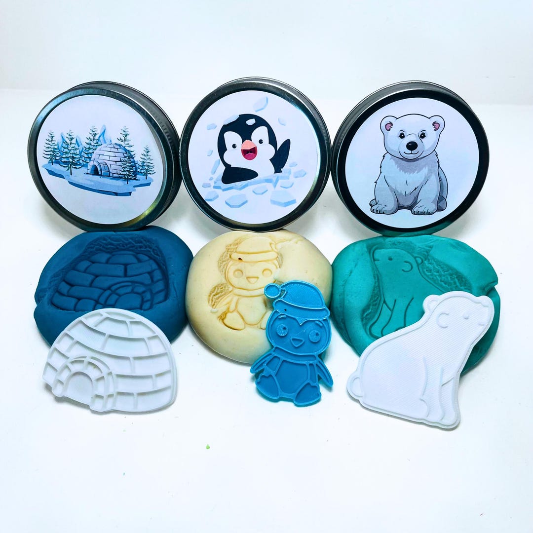 Artic Animal Playdough Pack With Holiday Dough Stamps - Etsy