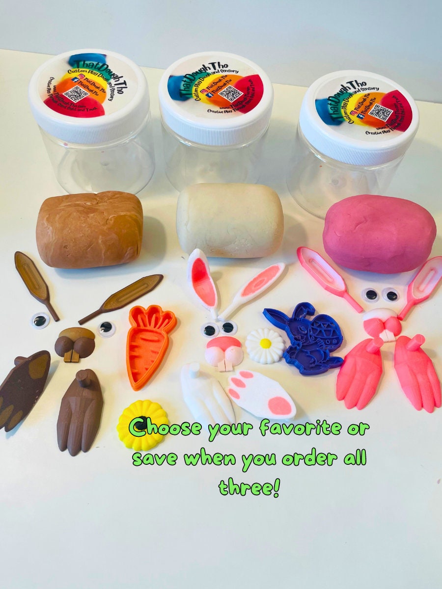 Easter Bunny Playdough Jar: Sensory Activity Kit for Kids' Baskets ...