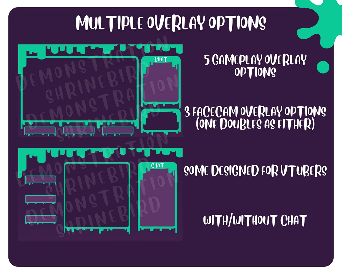 Slime Twitch Stream Set Package Green Purple | Webcam/vtuber | Overlays ...