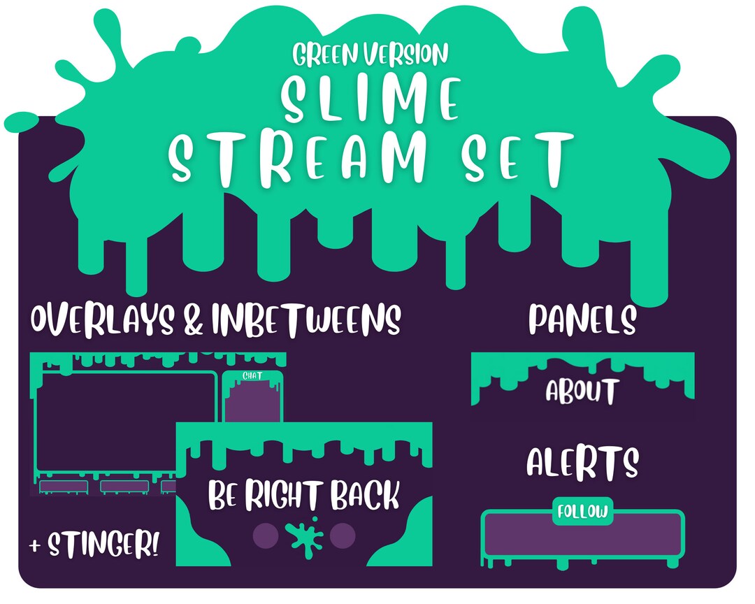 Slime Twitch Stream Set Package Green Purple | Webcam/vtuber | Overlays ...