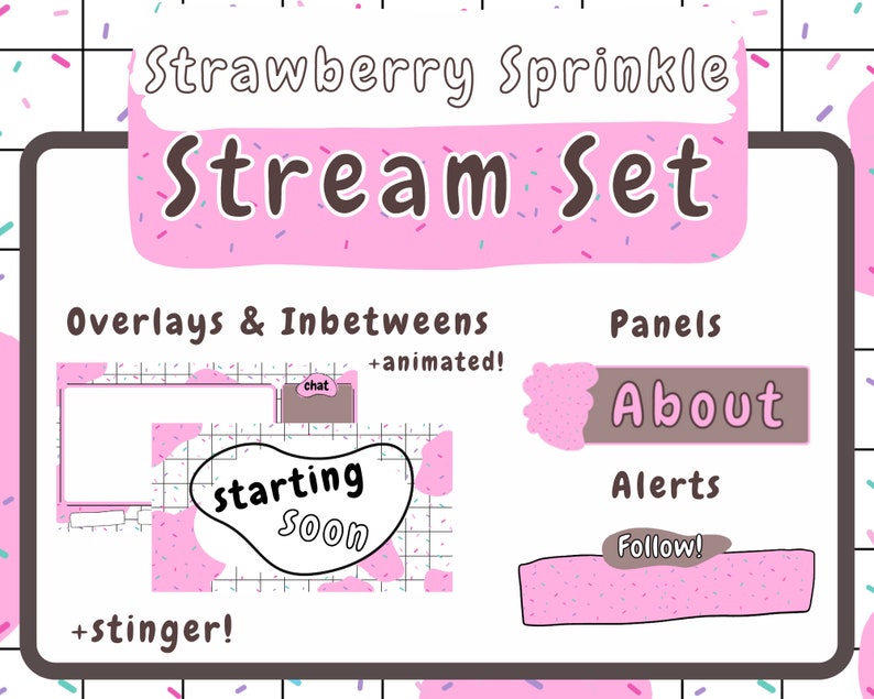 Strawberry Sprinkle Stream Package Twitch Webcam/vtuber Overlays ...