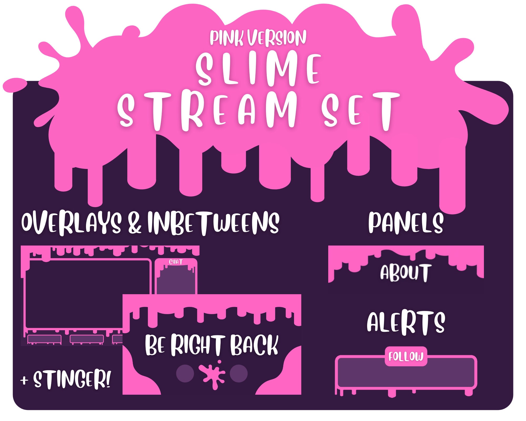 Slime Twitch Stream Set Package Pink Purple | Webcam/vtuber | Overlays ...