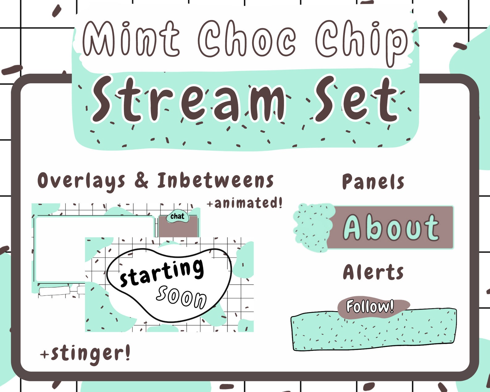 Mint Chocolate Chip Stream Package | Twitch | Webcam/vtuber | Overlays ...