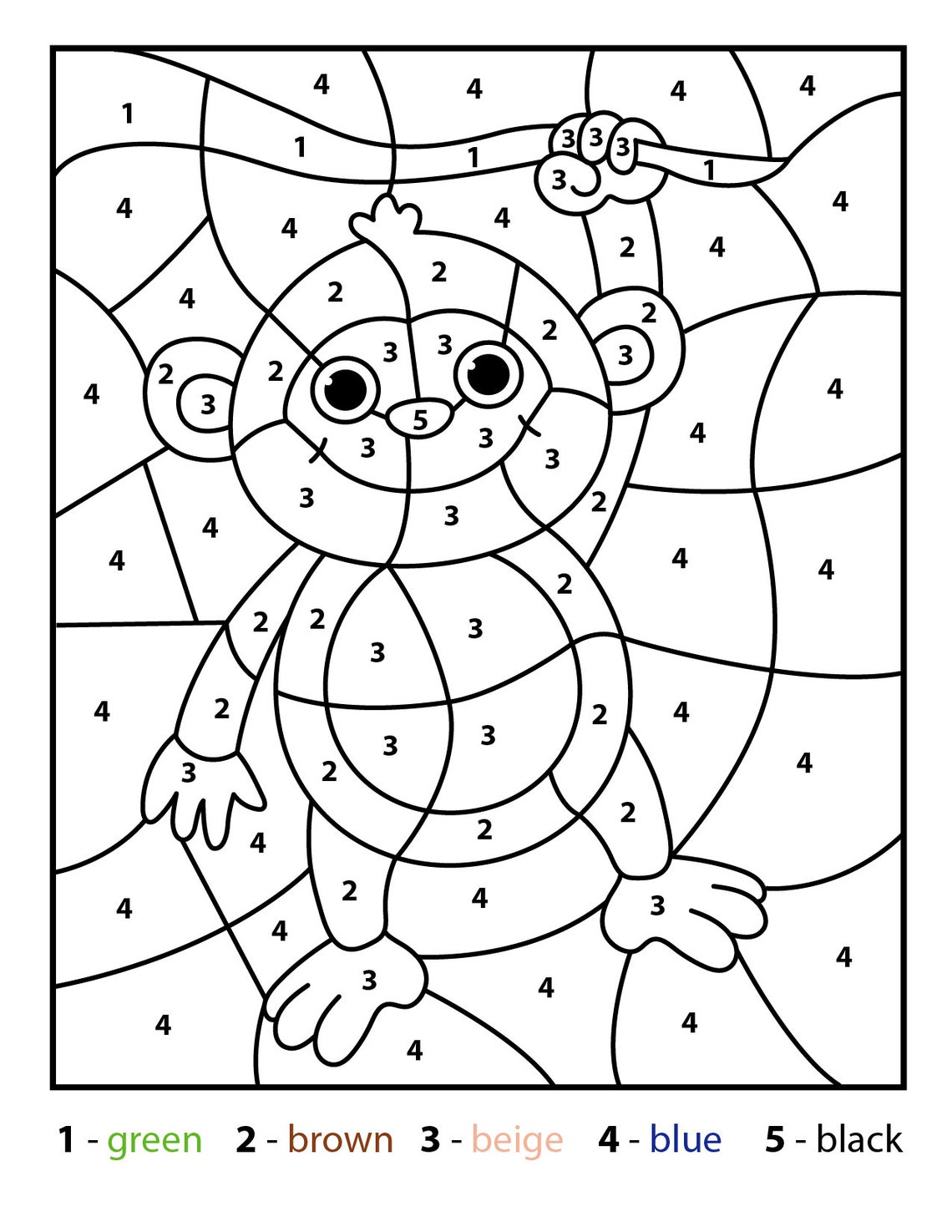 Monkey Color by Number Kids Printable Various Theme Coloring - Etsy UK Monkey Color by Number Kids Printable Various Theme Coloring - Etsy UK