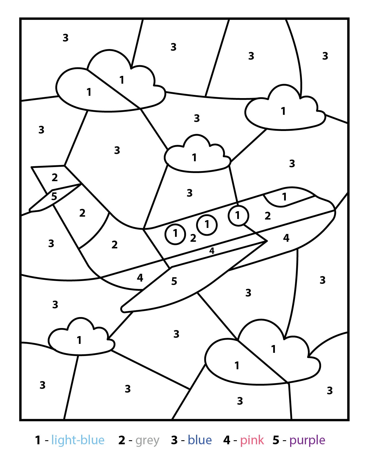 Color By Numbers Coloring Pages Preschool Airplanes