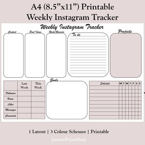 A4 Printable PDF Instagram Weekly Planner Instagram Content Planner ...
