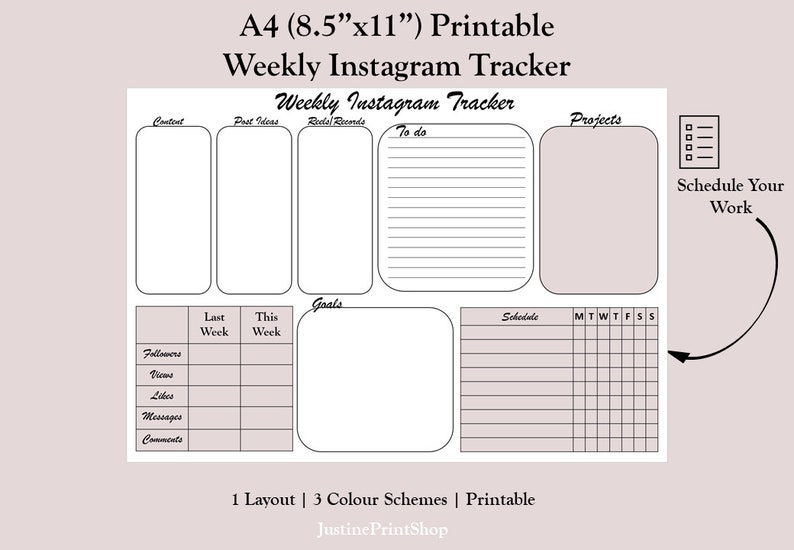 A4 Printable PDF Instagram Weekly Planner Instagram Content Planner ...