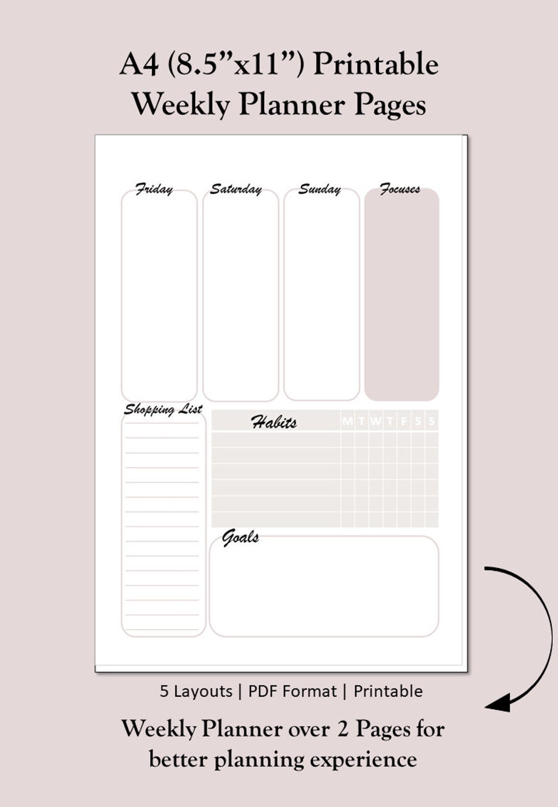 Weekly Planner PDF Printable A4 Size Planner Weekly - Etsy