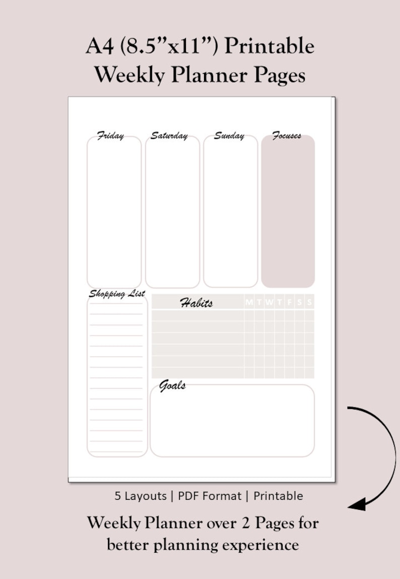 Weekly Planner PDF Printable A4 Size Planner Weekly - Etsy