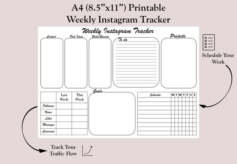 A4 Printable PDF Instagram Weekly Planner Instagram Content Planner ...