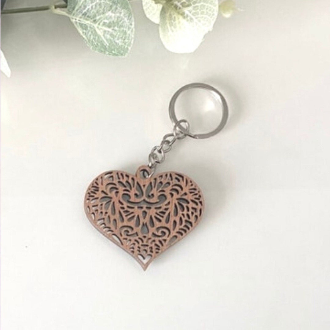 Patterned Heart Keyring, Laser Ready Keychain, Personalised for Mum ...