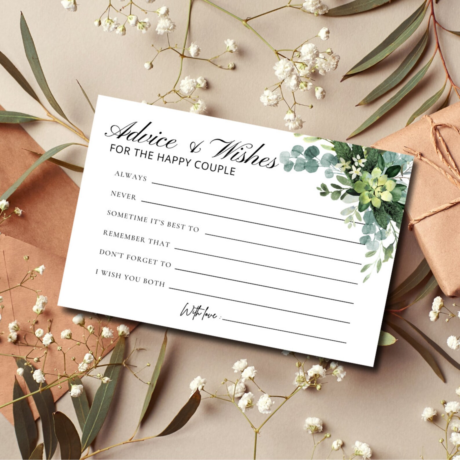 Wedding Advice Card Template: Floral Wishes for the Couple (PDF) - Etsy