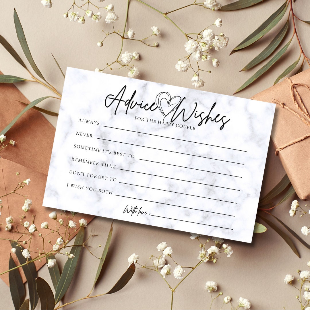 Wedding Advice Card Template Wishes for the Bride and Groom, Advice for ...