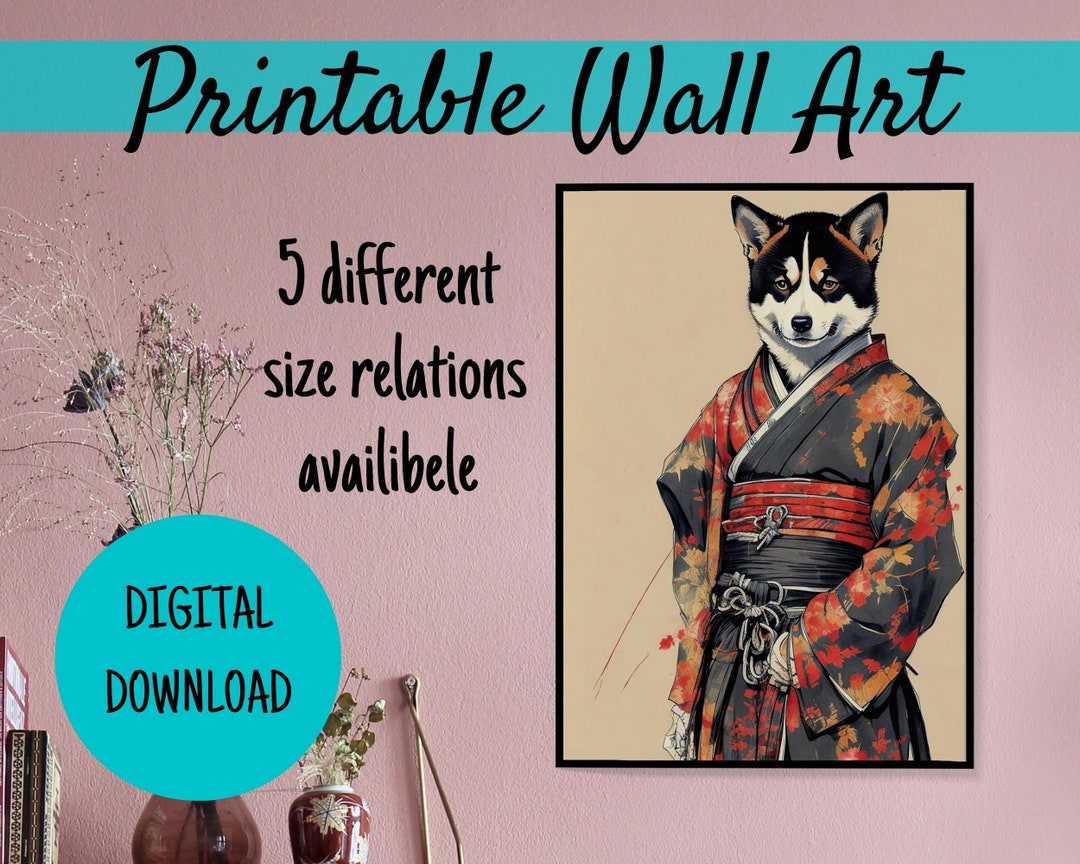 Samurai Dog Poster Japanese Art Printable Digital Download Wall Art ...