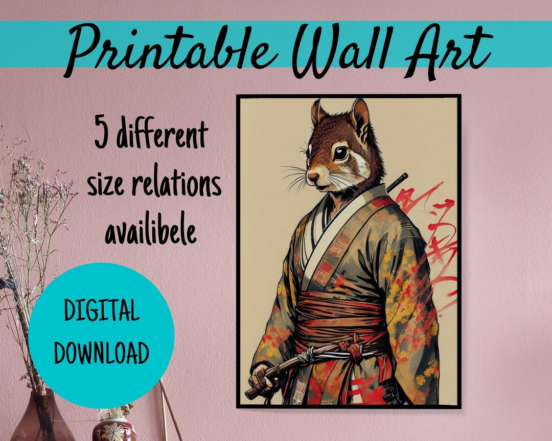 Samurai Squirrel Poster Japanese Art Printable Digital Download Wall ...