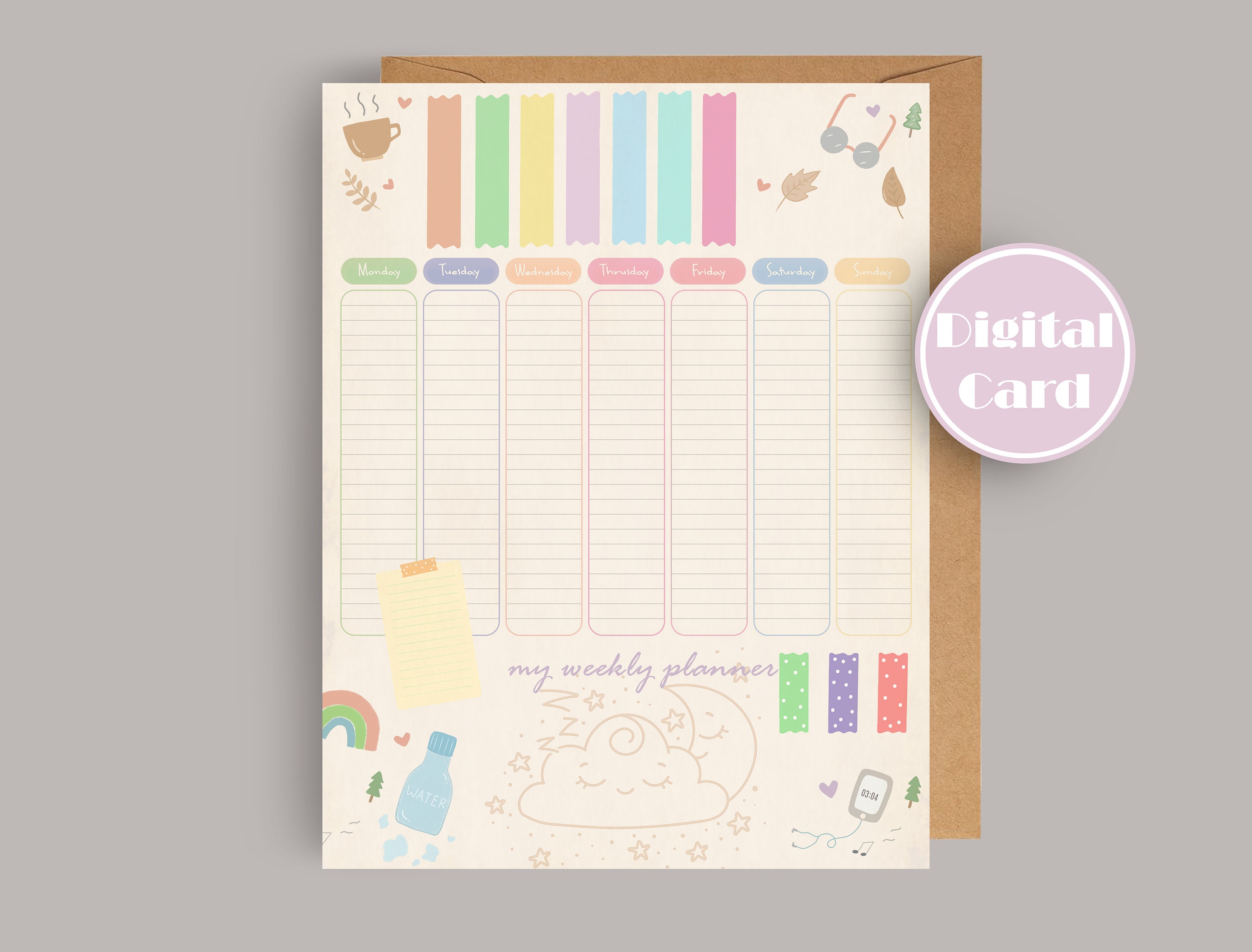 Cute Printable Digital Planner Card, Downloadable Planner, Digital ...