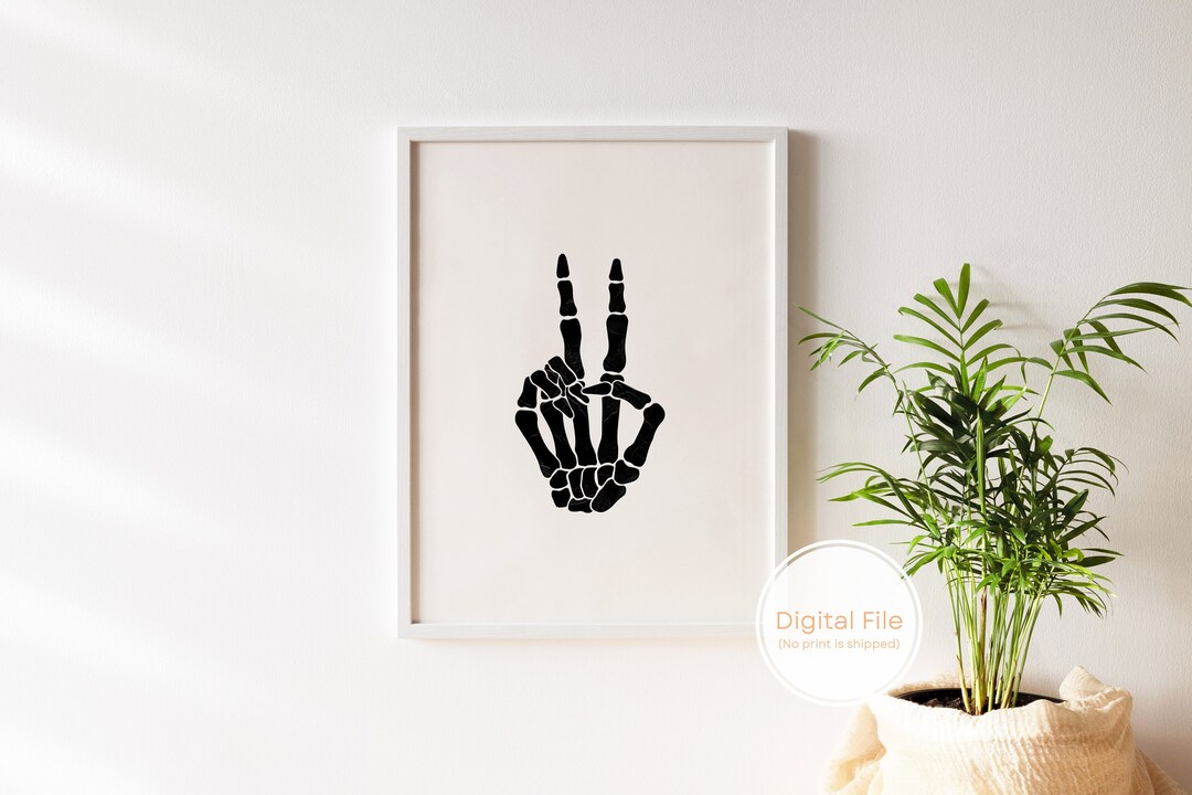 Skeleton Hand Peace Sign Art Print, Halloween Wall Decor, Spooky Season ...