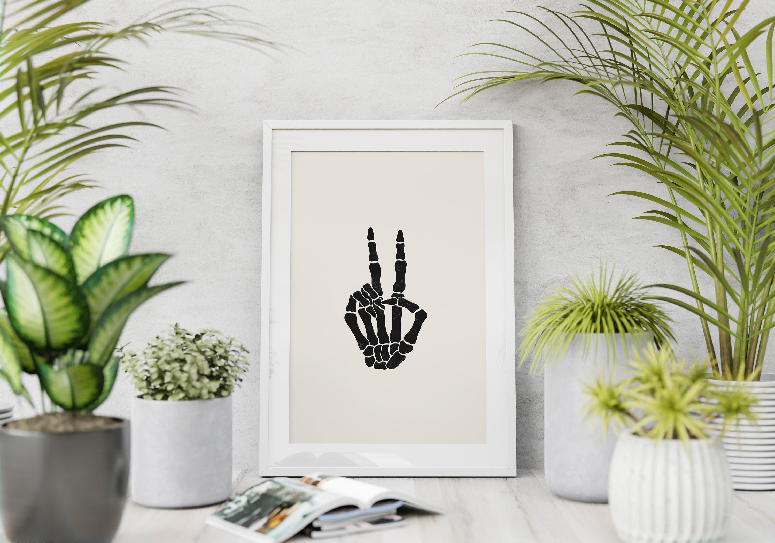 Skeleton Hand Peace Sign Art Print, Halloween Wall Decor, Spooky Season ...