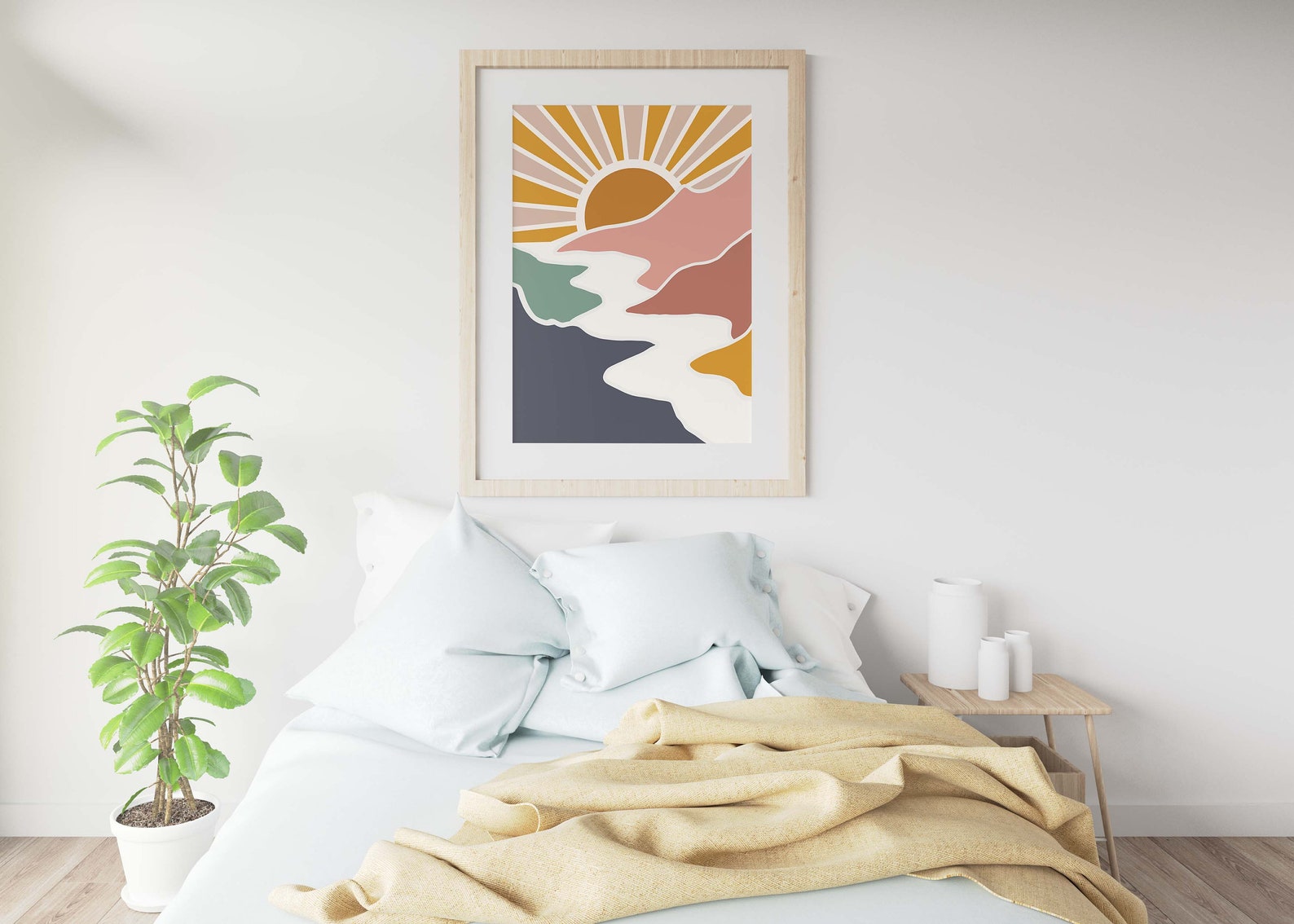 Boho Sun Wall Art, Modern Digital Download, Abstract Path, Mountains ...
