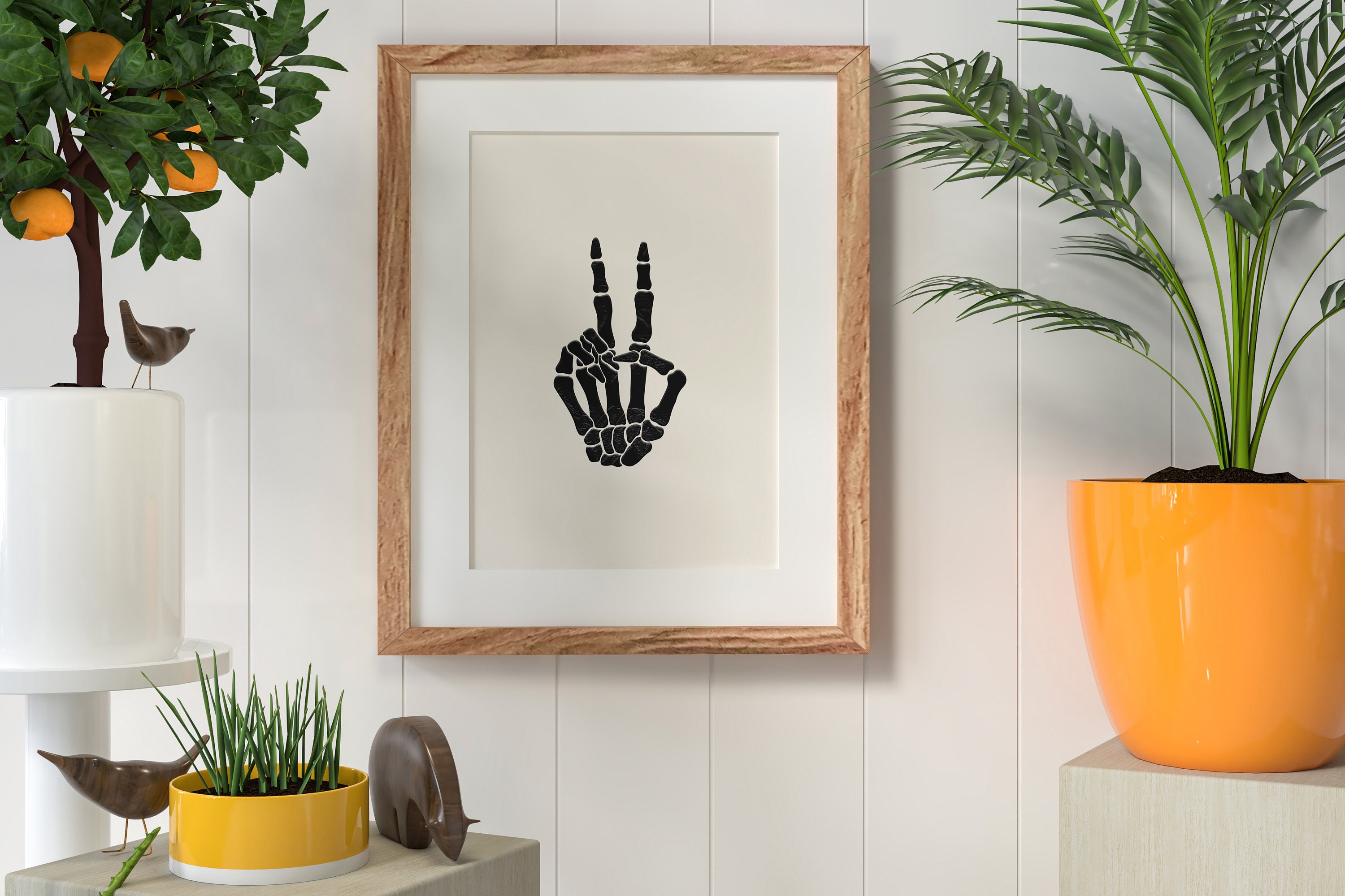 Skeleton Hand Peace Sign Art Print, Halloween Wall Decor, Spooky Season ...