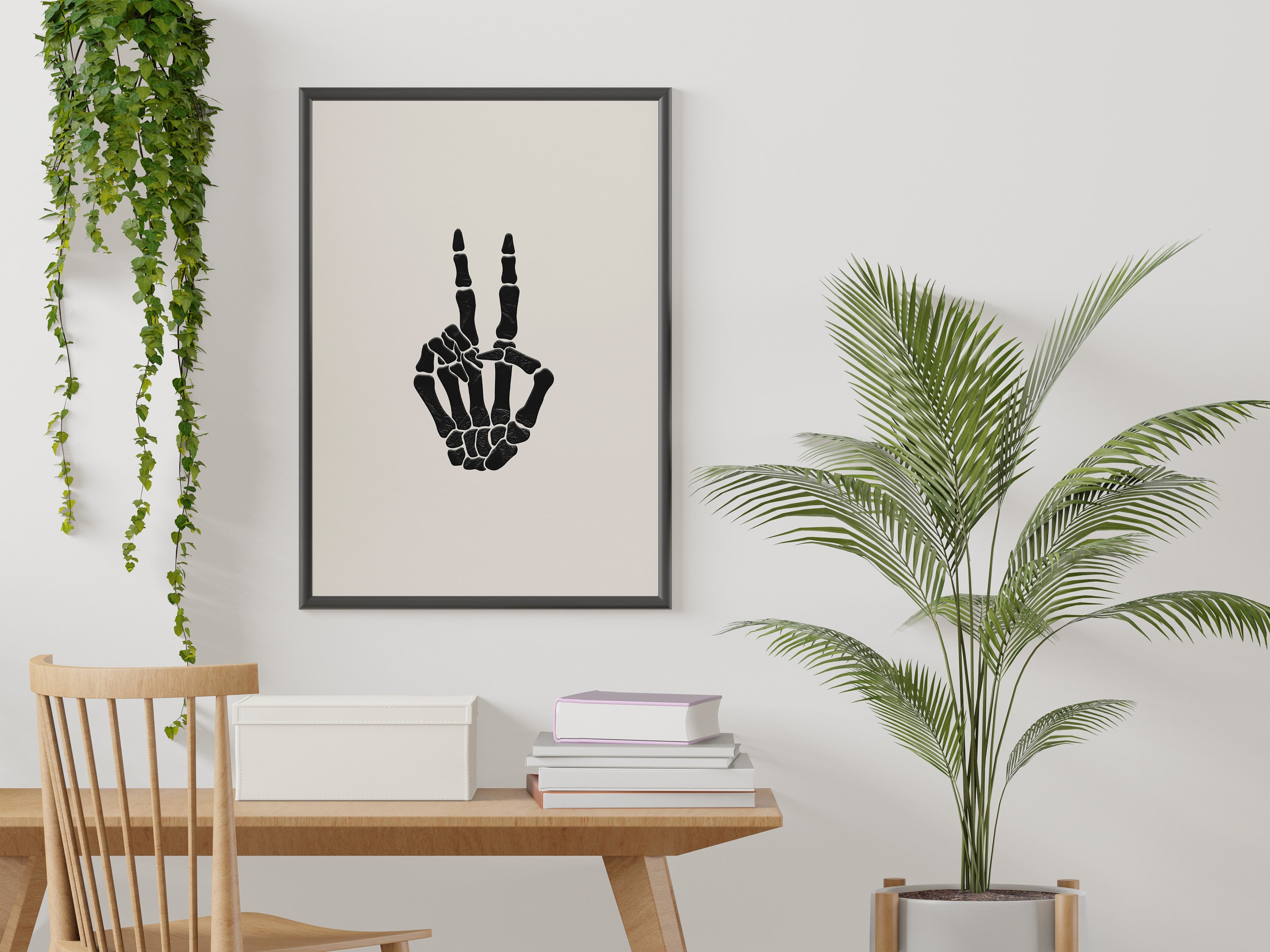 Skeleton Hand Peace Sign Art Print, Halloween Wall Decor, Spooky Season ...