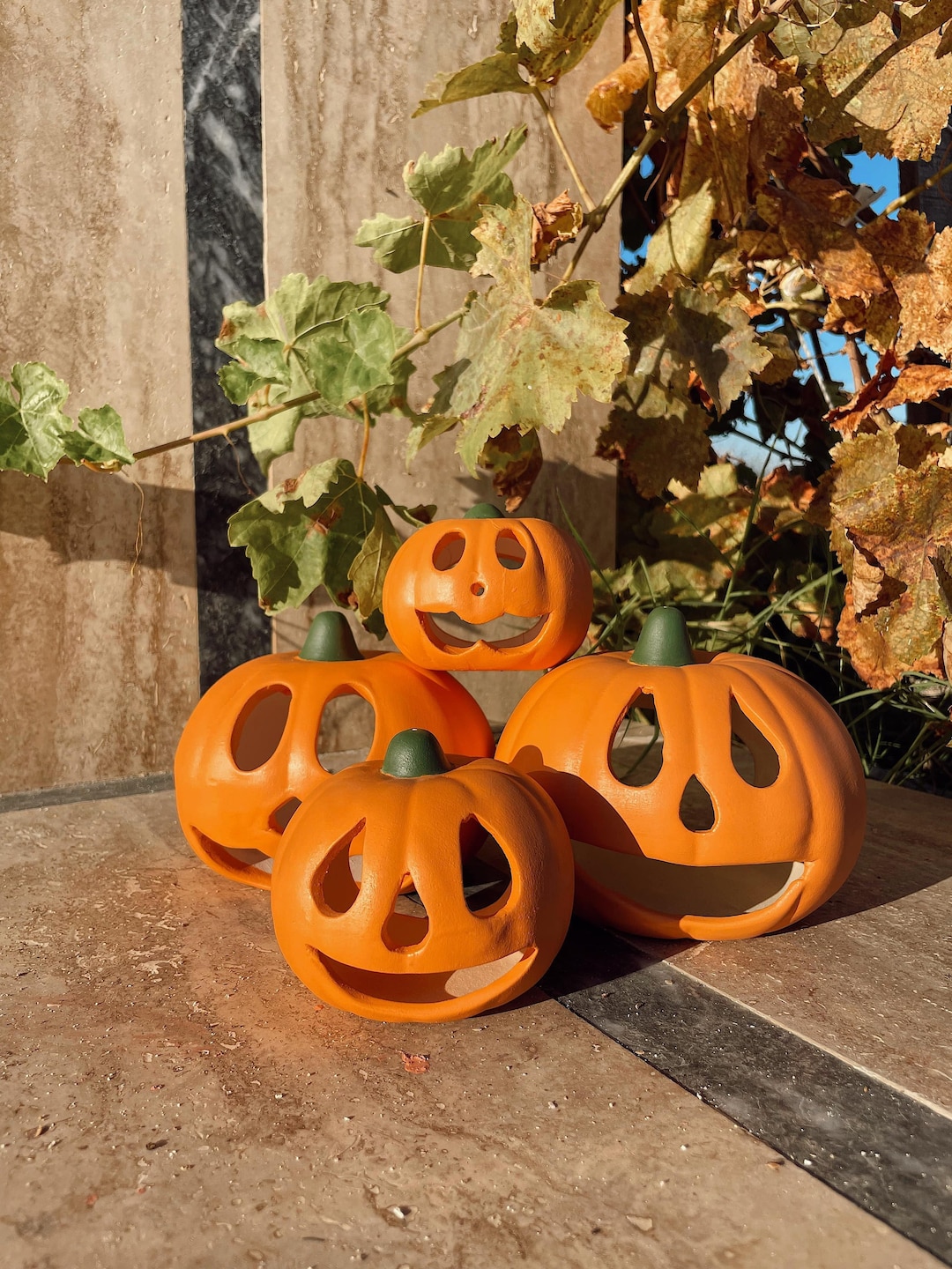 Halloween Pumpkin Ceramic Candle Holder, Jack-o-lantern Candle Holder ...