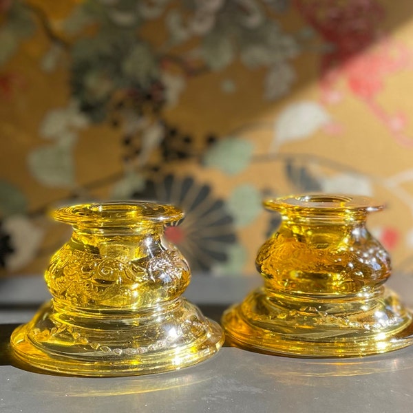 Vintage Amber Candlestick Holder - Etsy