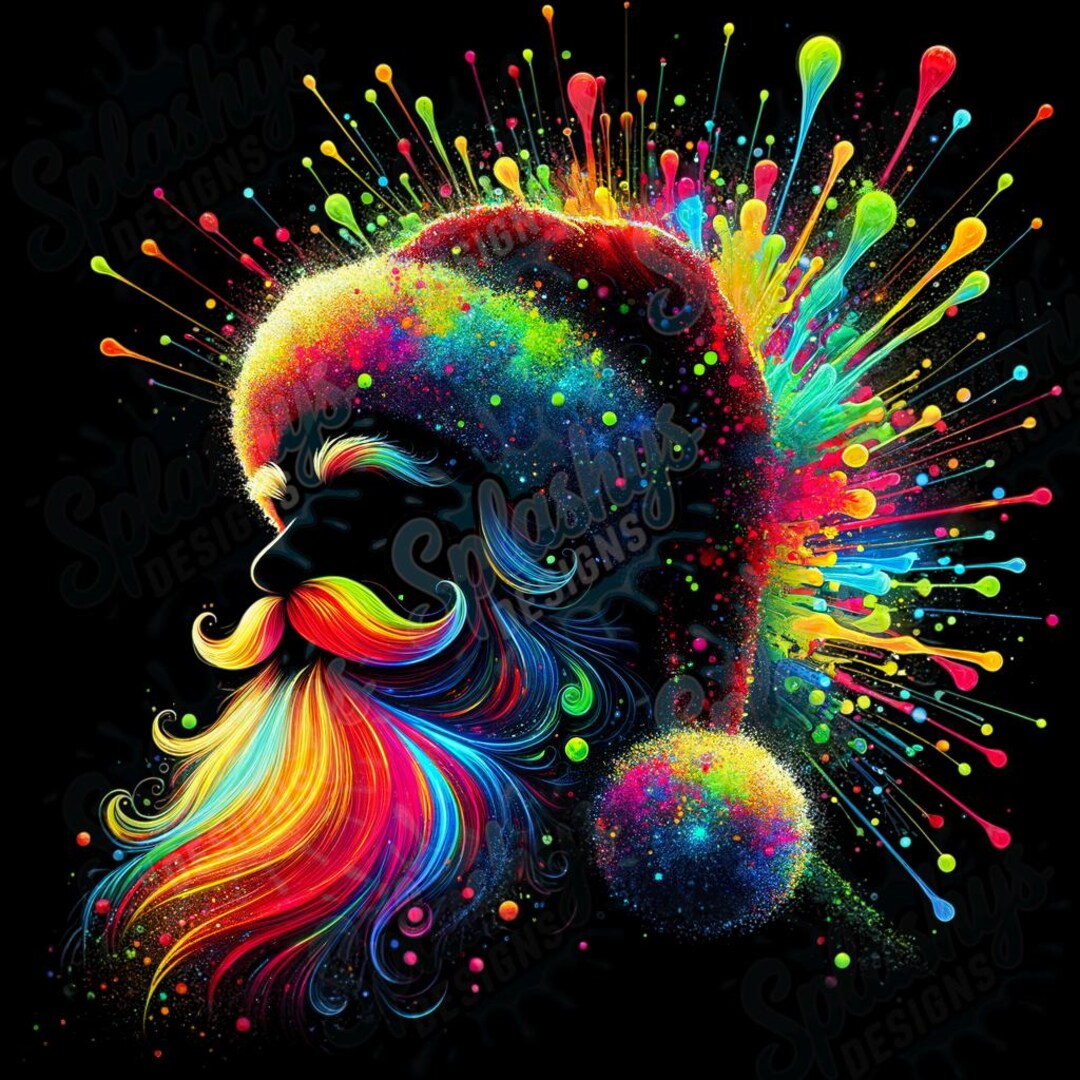 Rainbow Santa Sublimation DTG PNG Colorful Christmas Santa Clipart Neon ...