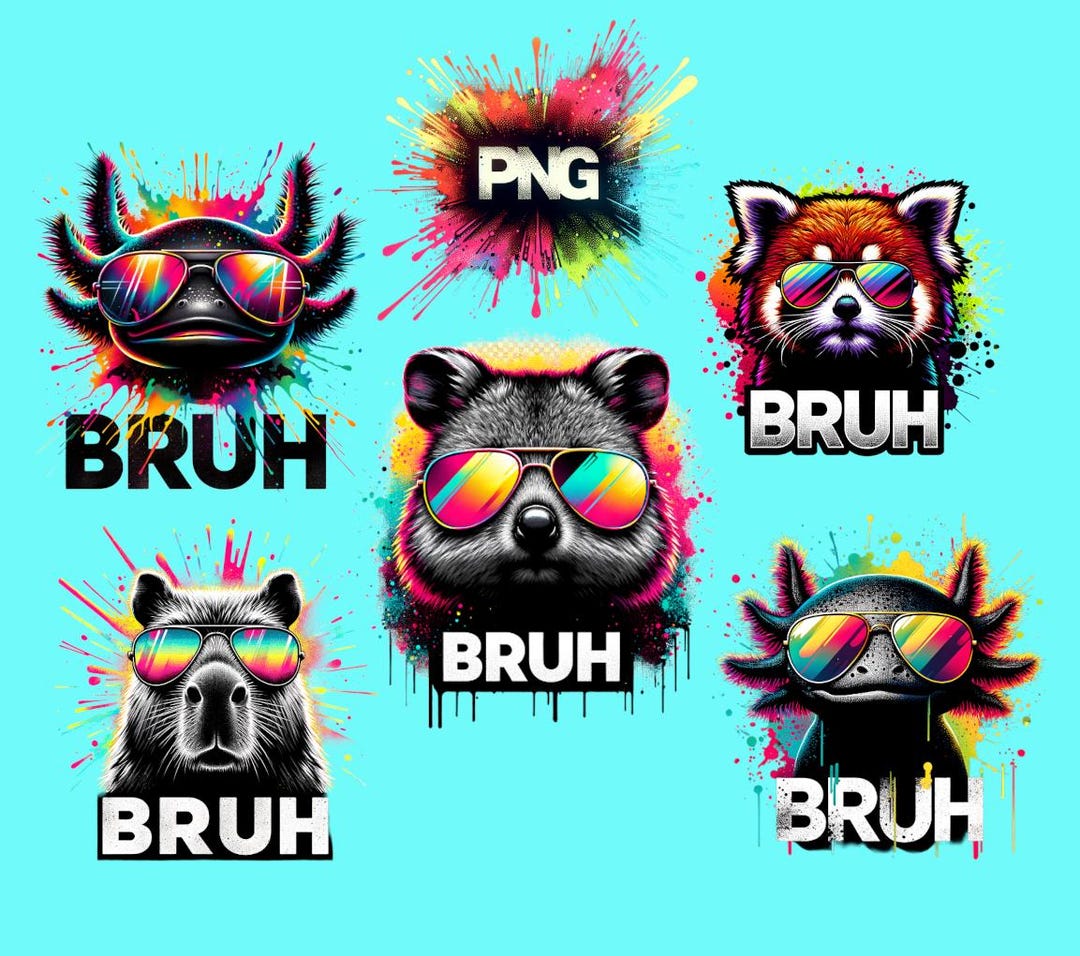 Bruh Animal PNG Bundle, Funny Meme Sublimation Designs, Cool Sunglasses ...