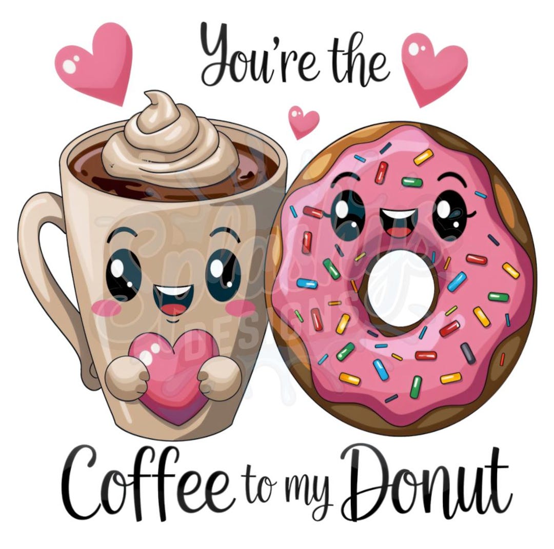 Coffee and Donut PNG Digital Download | Cute Kawaii Valentine's Day ...