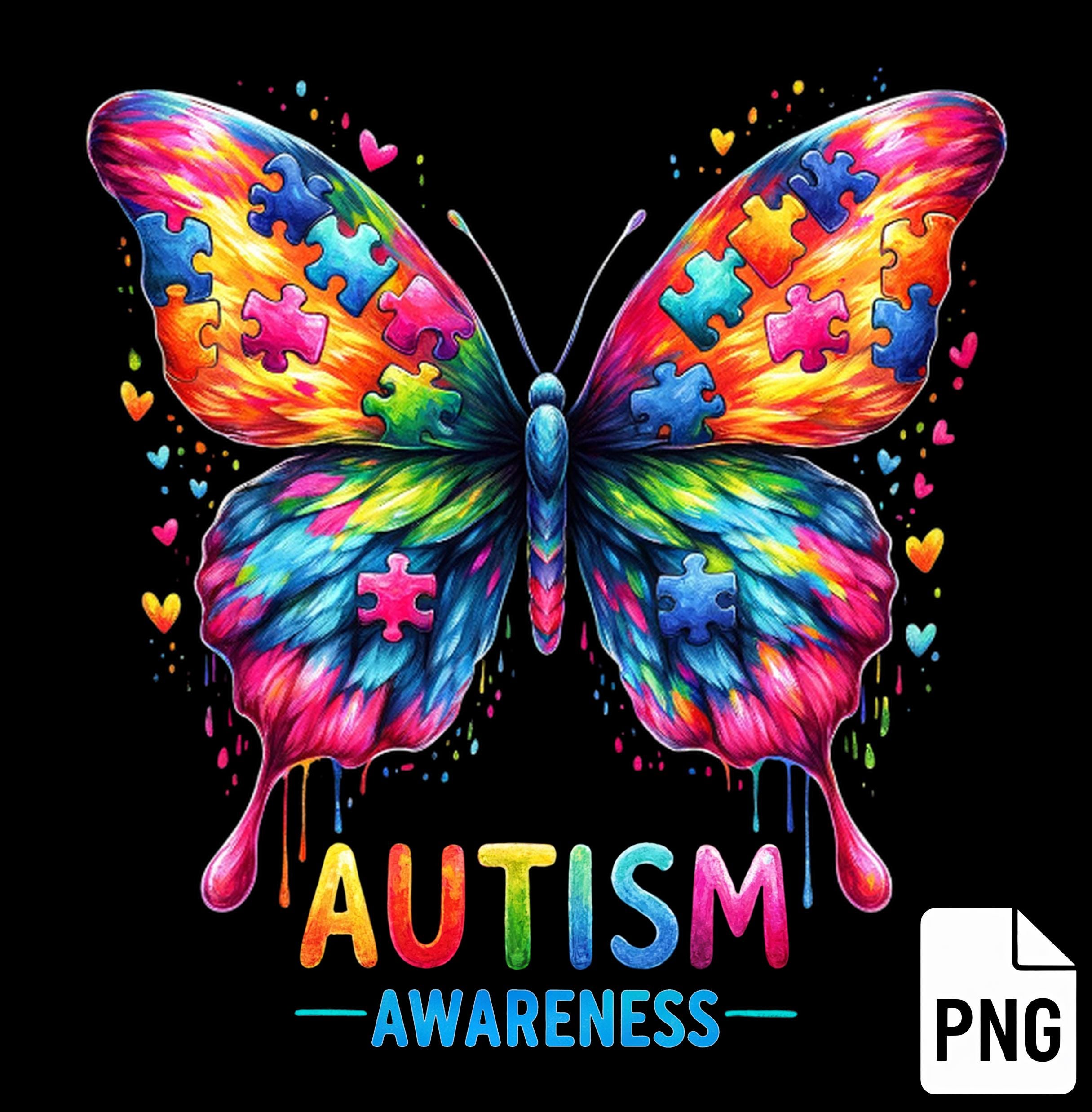 Autism Awareness Butterfly PNG, Sublimation Design for T-shirts, Puzzle ...