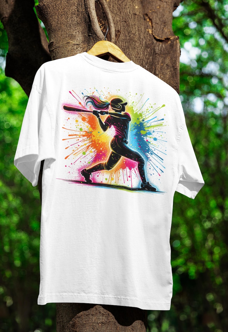 Colorful Softball Player Swinging Bat PNG Sublimation Design for Sports ...
