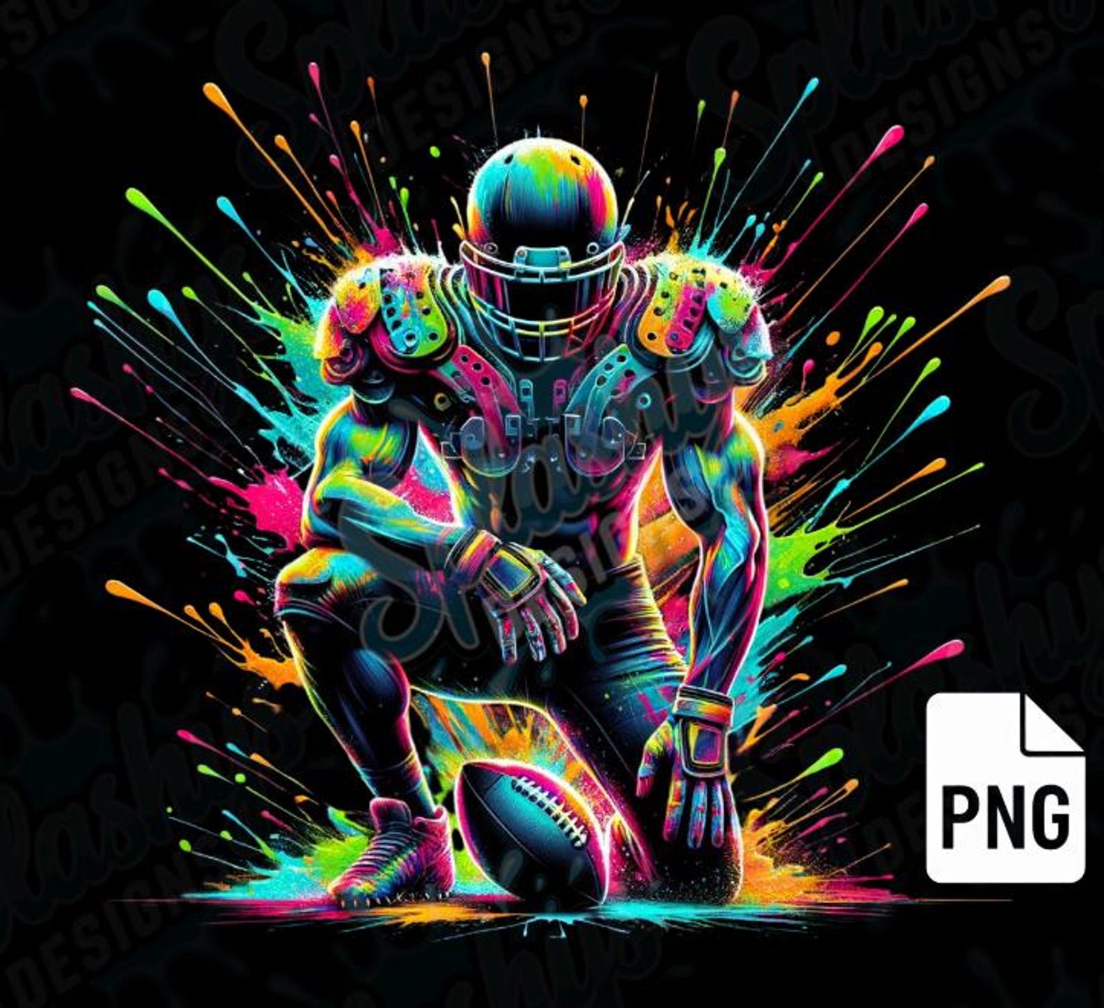 Neon Glow American Football Player Sublimation PNG Kneeling Athlete ...