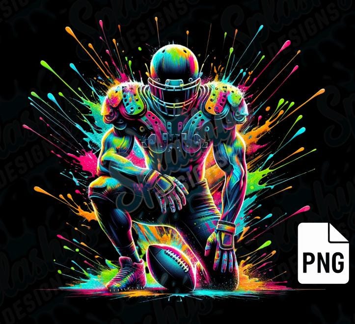 Neon Glow American Football Player Sublimation PNG Kneeling Athlete ...