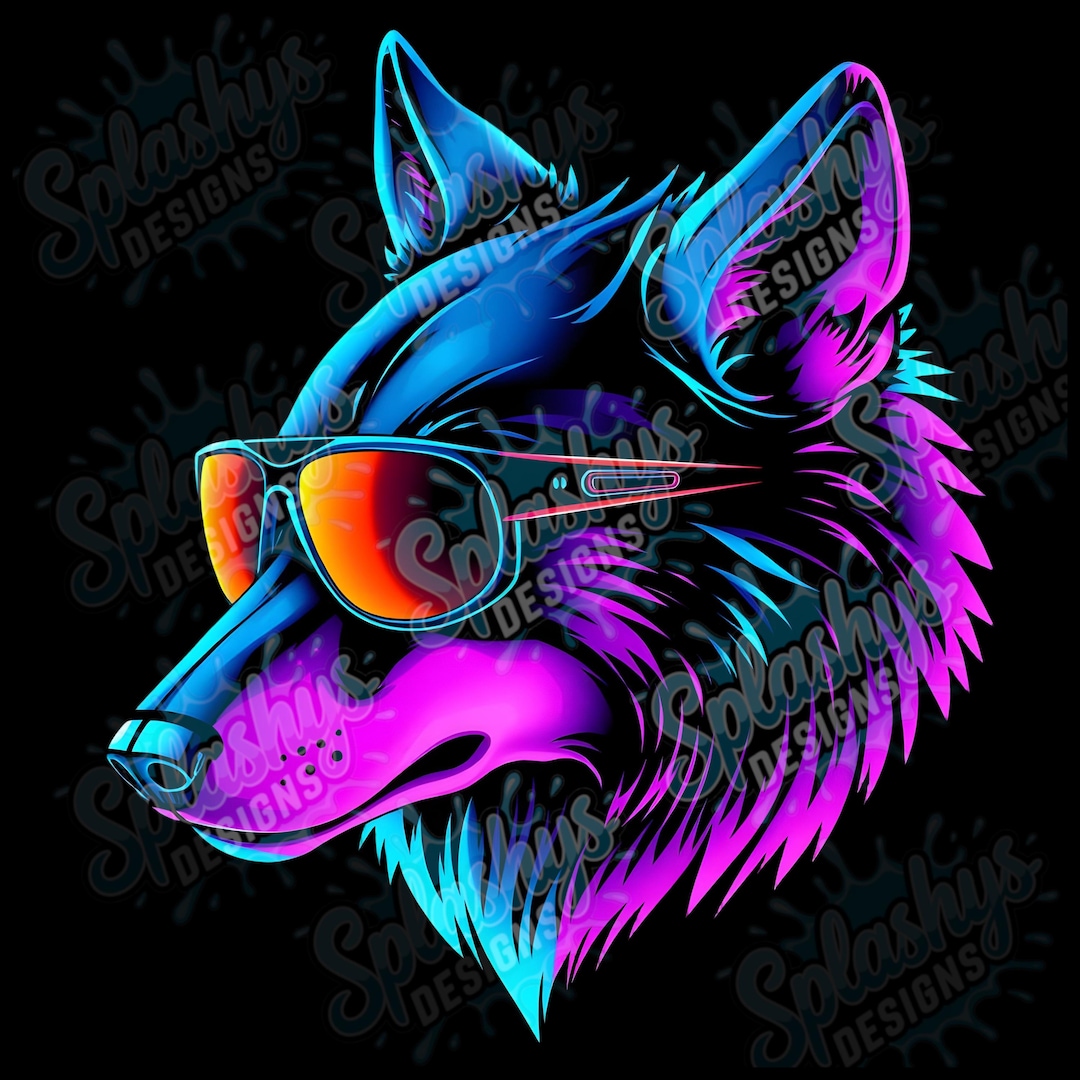 Wolf With Sunglasses Sublimation Png | Futuristic Vaporwave Digital Art ...