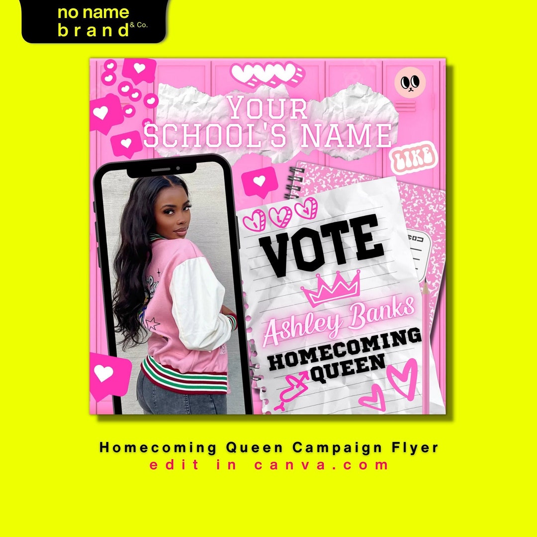 Homecoming Queen Campaign Flyer Diy Vote For Me Election Etsy